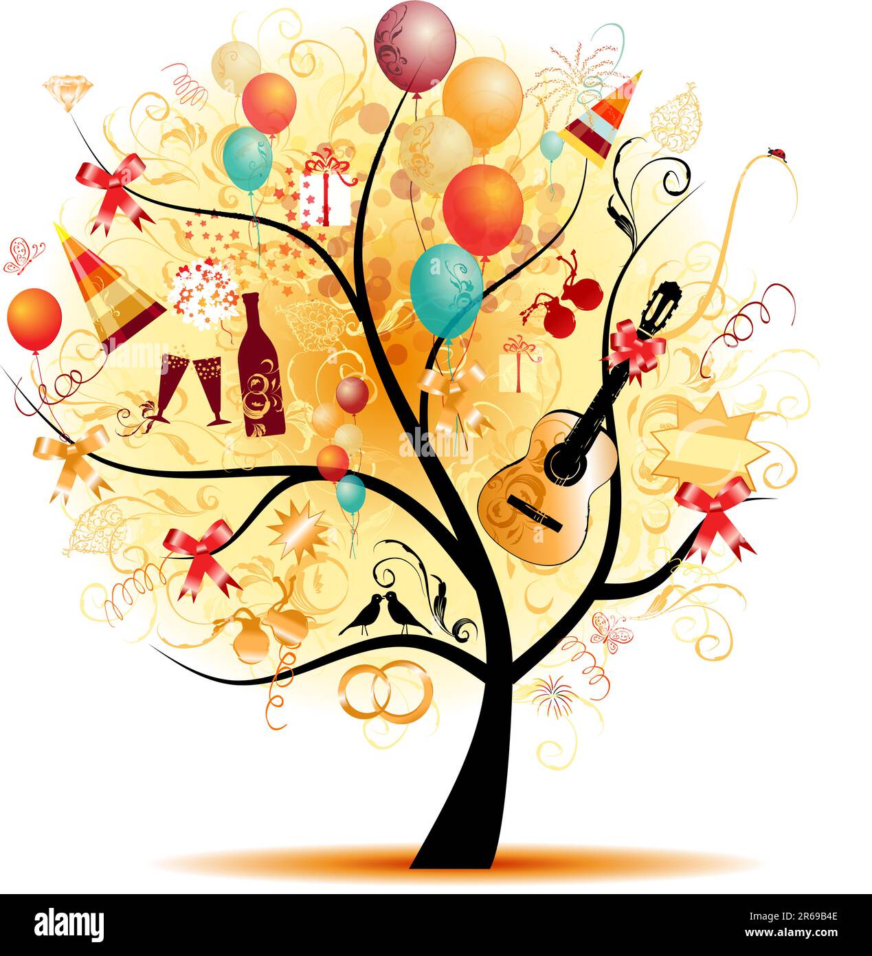 Happy celebration, funny tree with holiday symbols Stock Vector Image ...