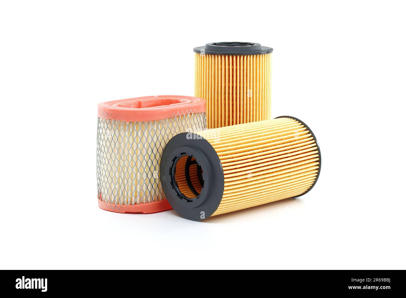 Air, fuel or oil filters isolated on a white background. Car servicing ...
