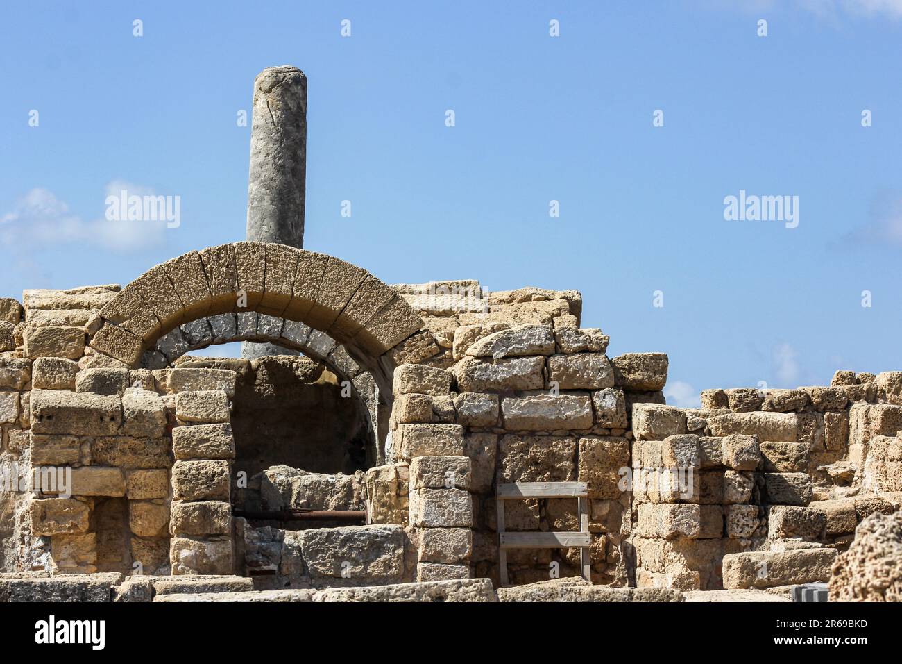 Ancient ruins of a Roman bathhouse complex at Caesarea National Park in ...