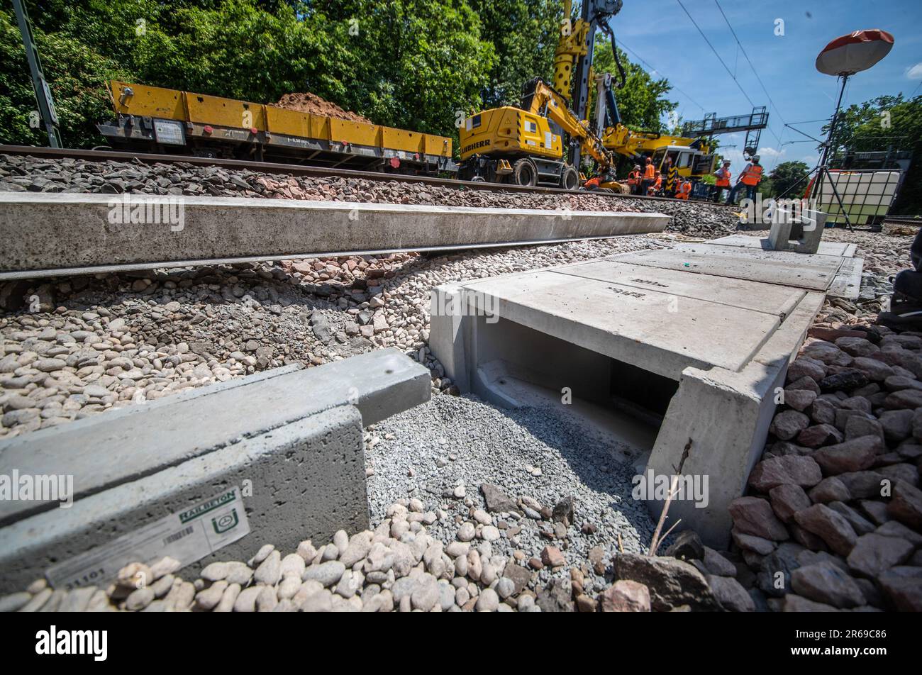 Stuttgart, Germany. 01st June, 2023. A new cable shaft is seen during ...