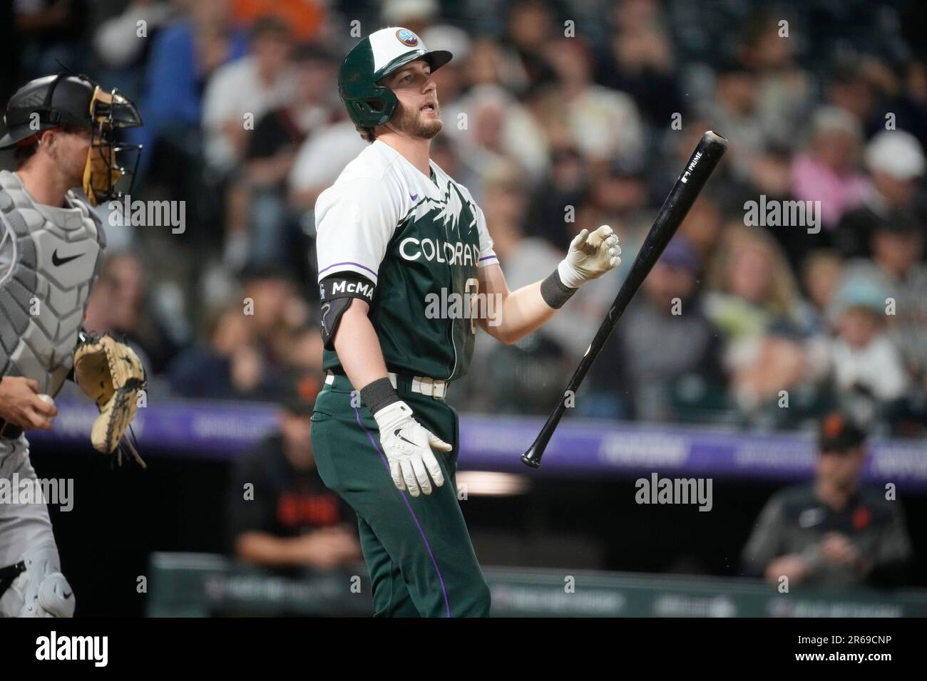 Colorado Rockies' Ryan McMahon reacts after striking out against San ...