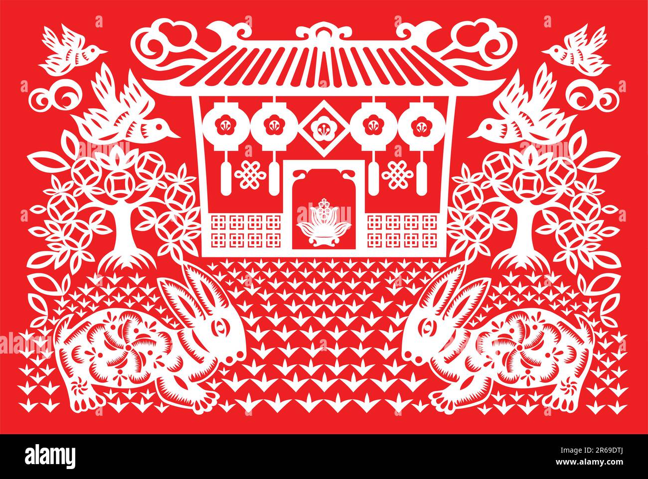 Chinese style of paper cut for year of the rabbit Stock Vector Image ...