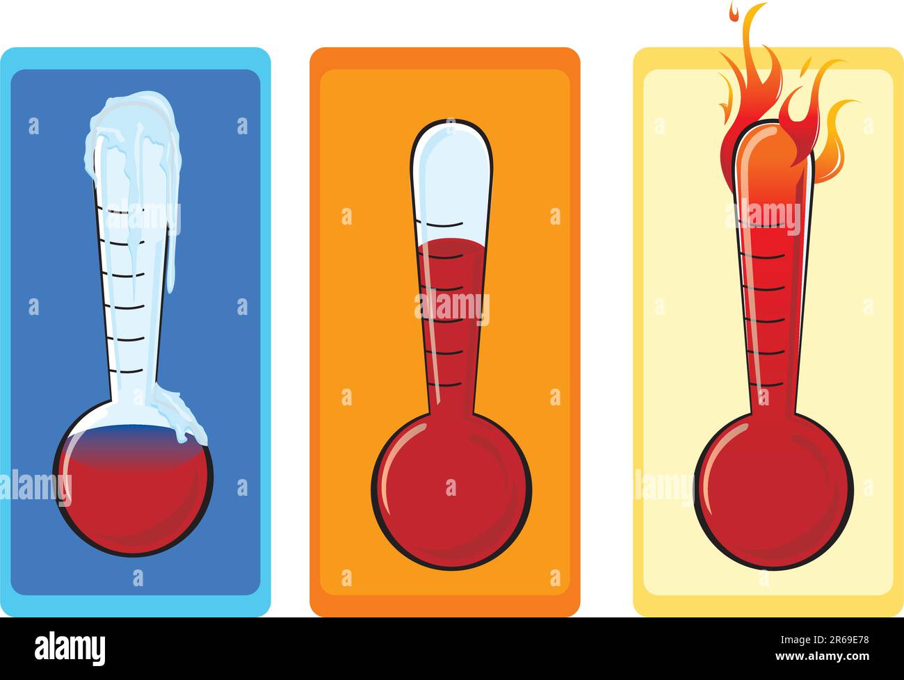 Set of three vector thermometers depicting cold, warm and hot ...