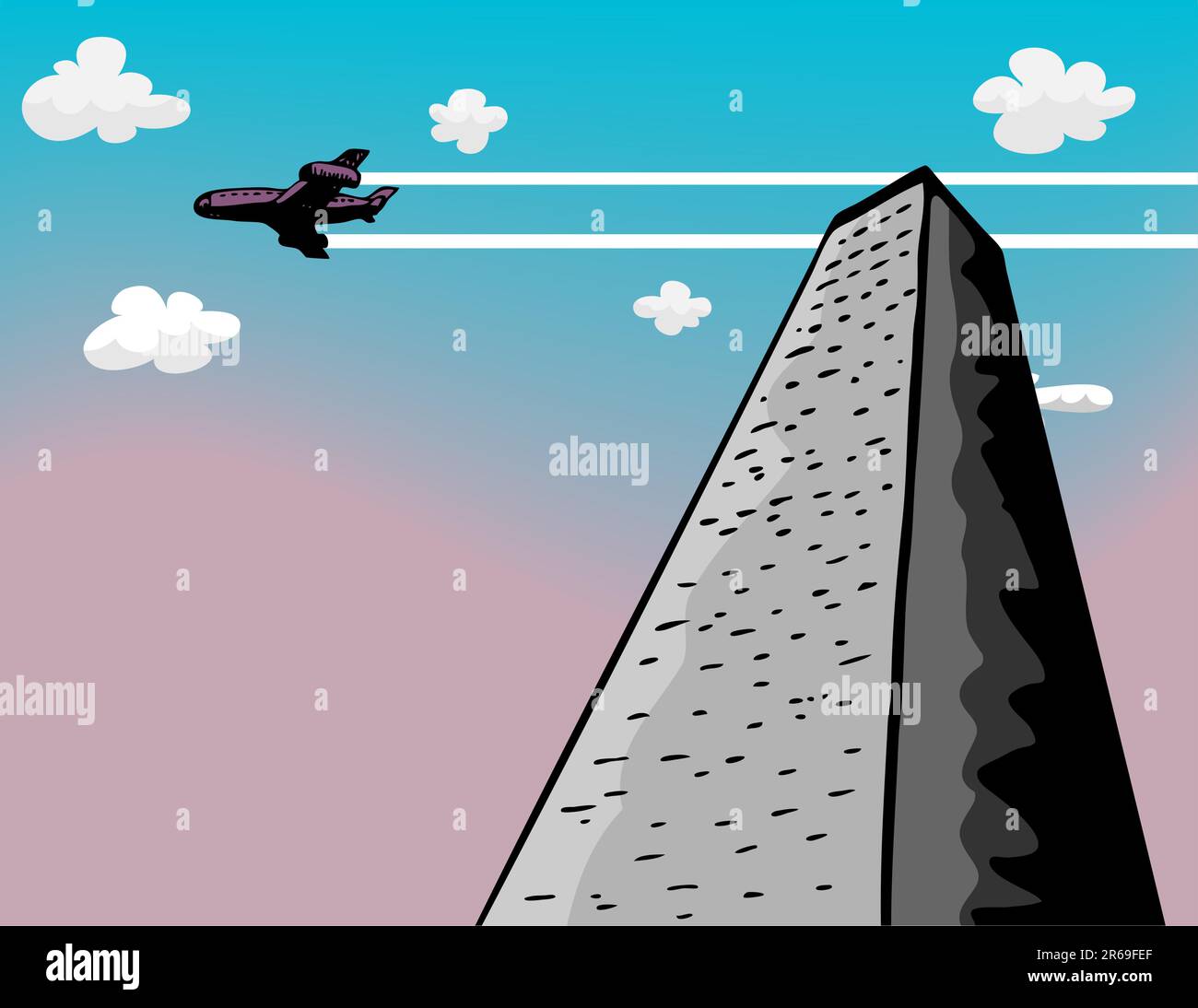 A passenger plane flies over a tall skyscraper Stock Vector Image & Art ...