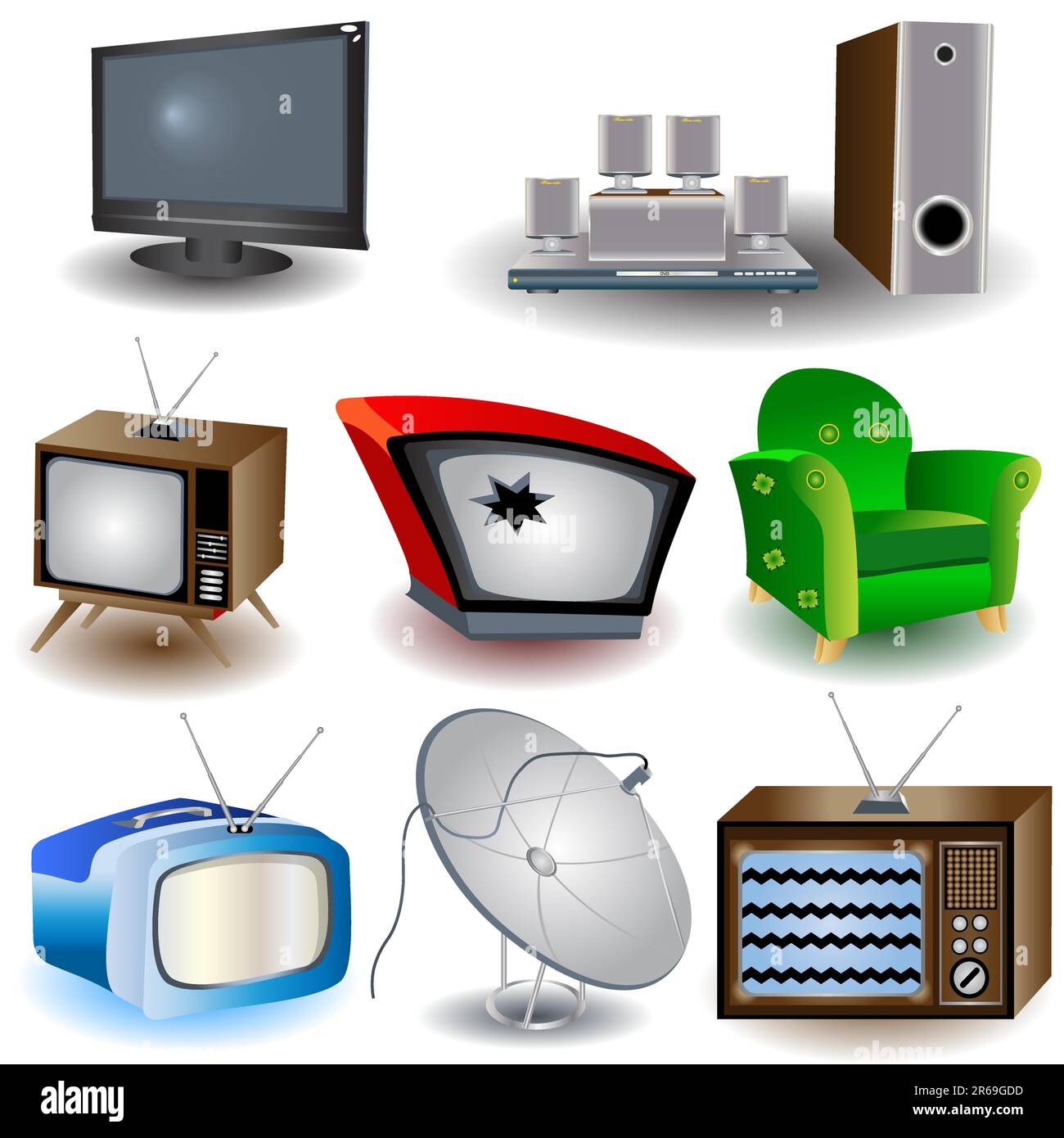 Vector illustration of nine TV and similar related icons Stock Vector ...