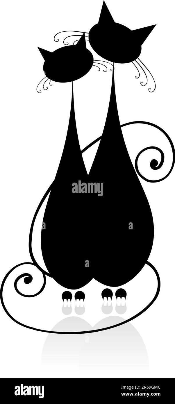 Couple cats together silhouette design Black and White Stock Photos ...