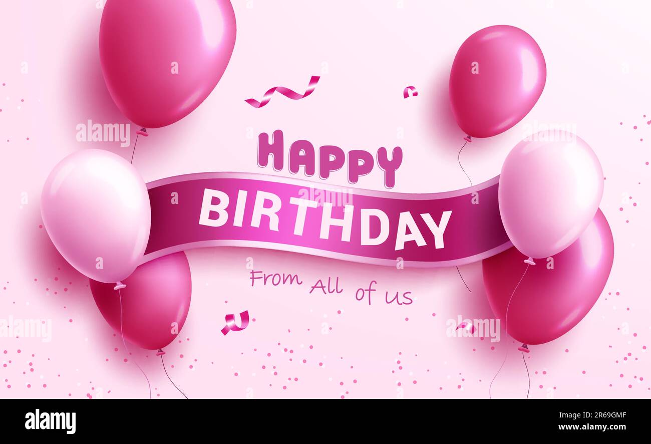 Happy birthday text vector design. Birthday greeting on pink ribbon ...