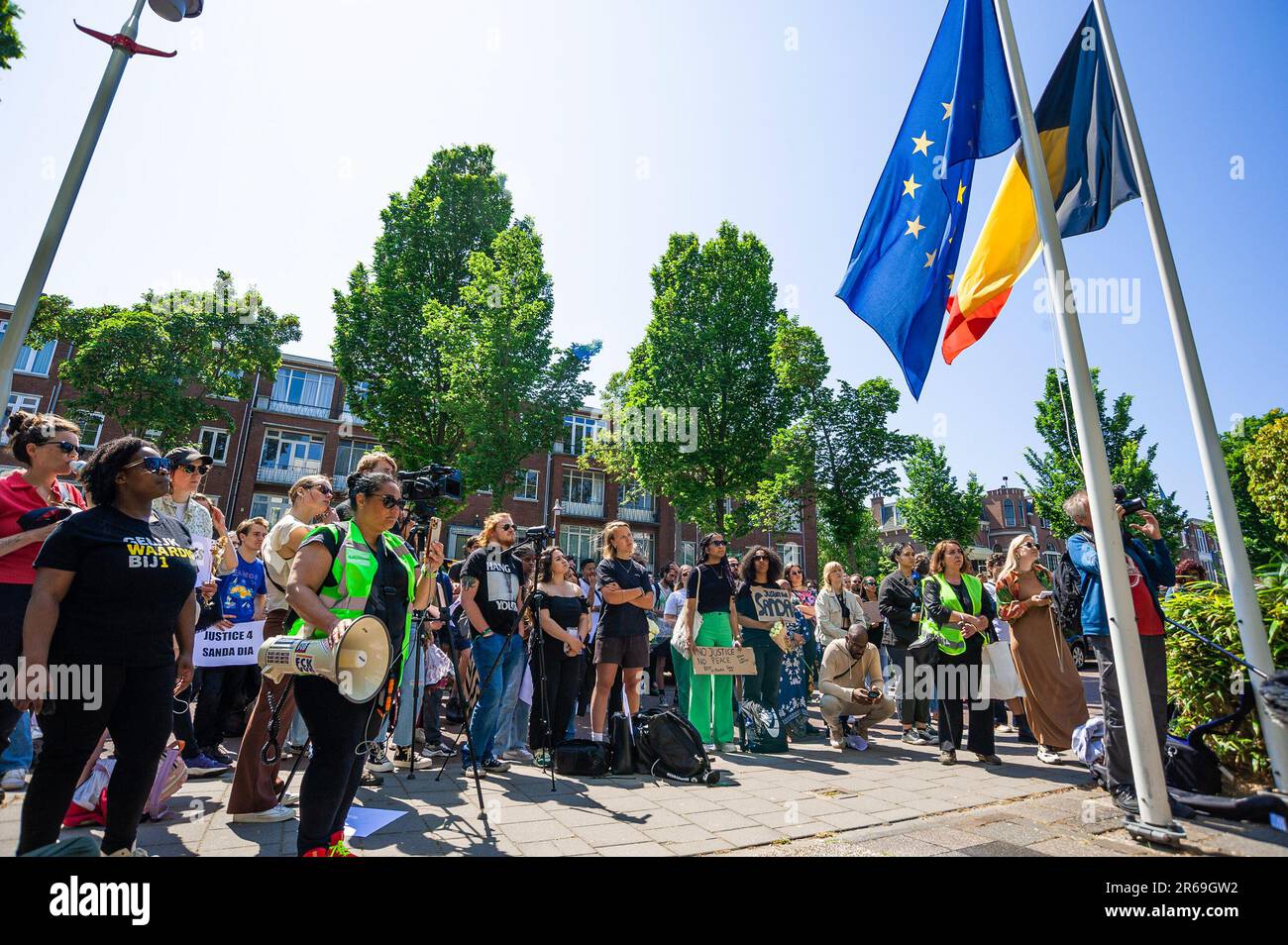 Protesters gather outside the Belgium embassy during the Sanda Dia ...