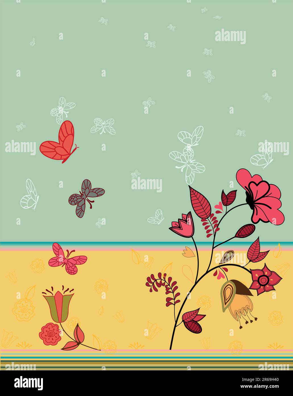 a whimsical paiinting representing cute abstract flowers and ...