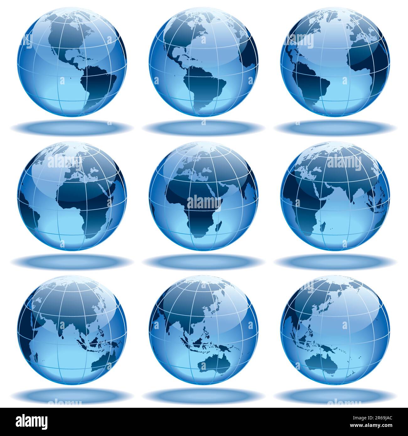Set of nine globes showing earth with all continents Stock Vector Image ...