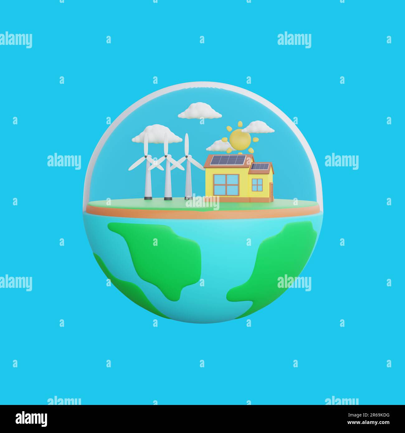 3d rendering of wind turbines and solar panels .with the concept of ...