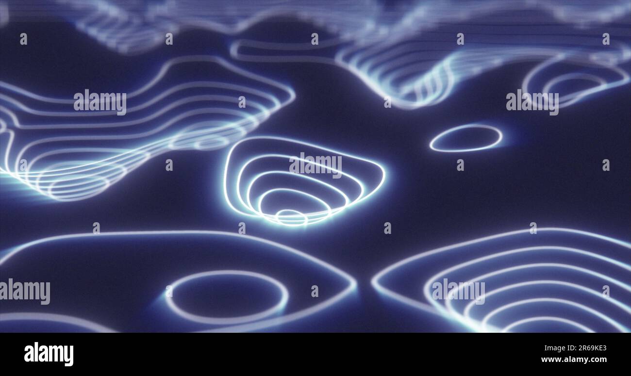 Abstract blue futuristic hi-tech landscape with mountains and canyons ...