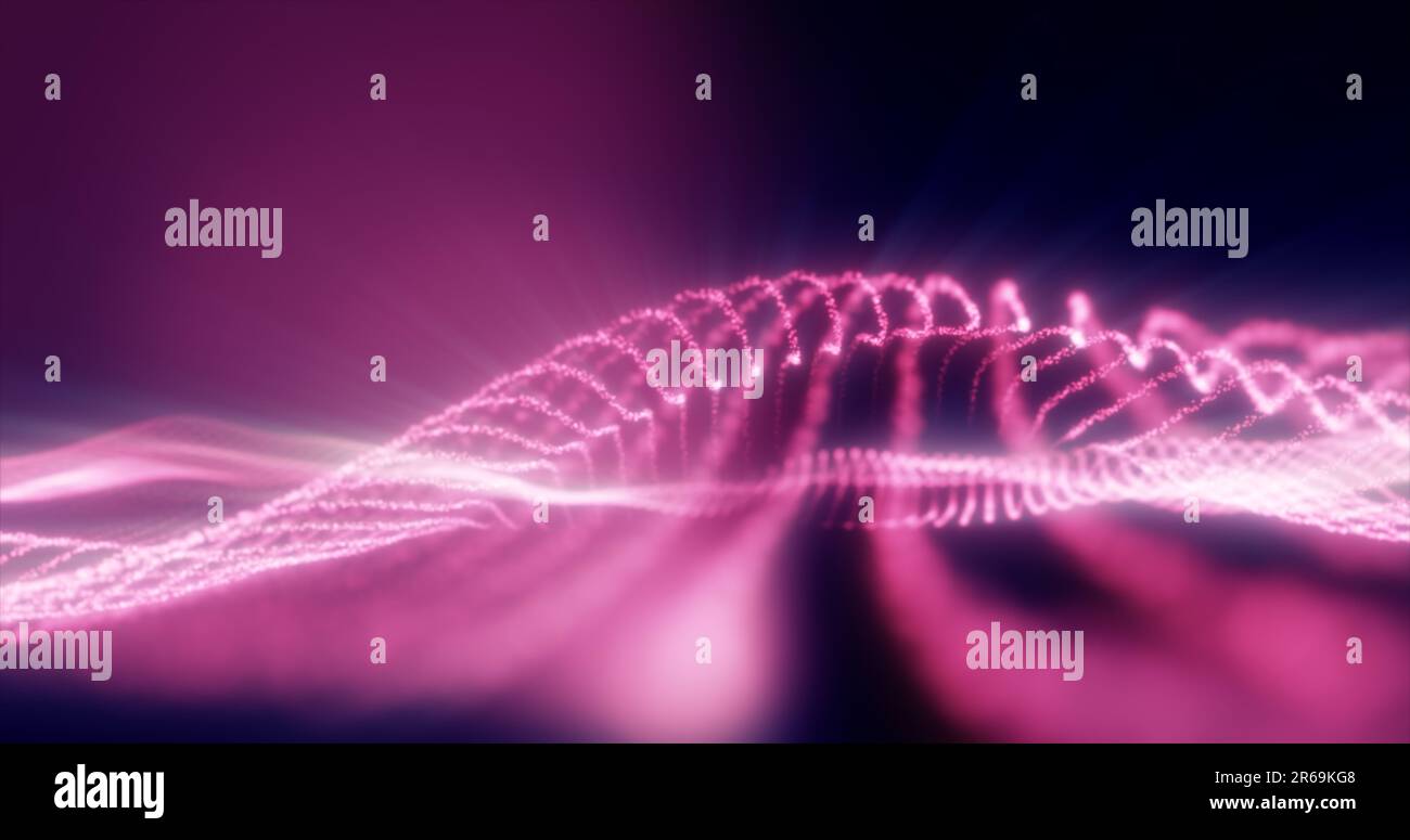 Abstract pink energy magic waves from glowing particles and lines ...