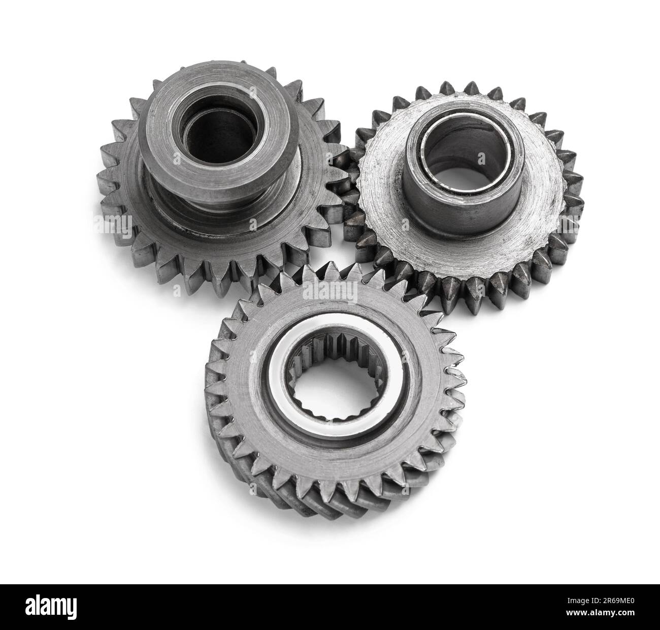 Different stainless steel gears on white background Stock Photo - Alamy