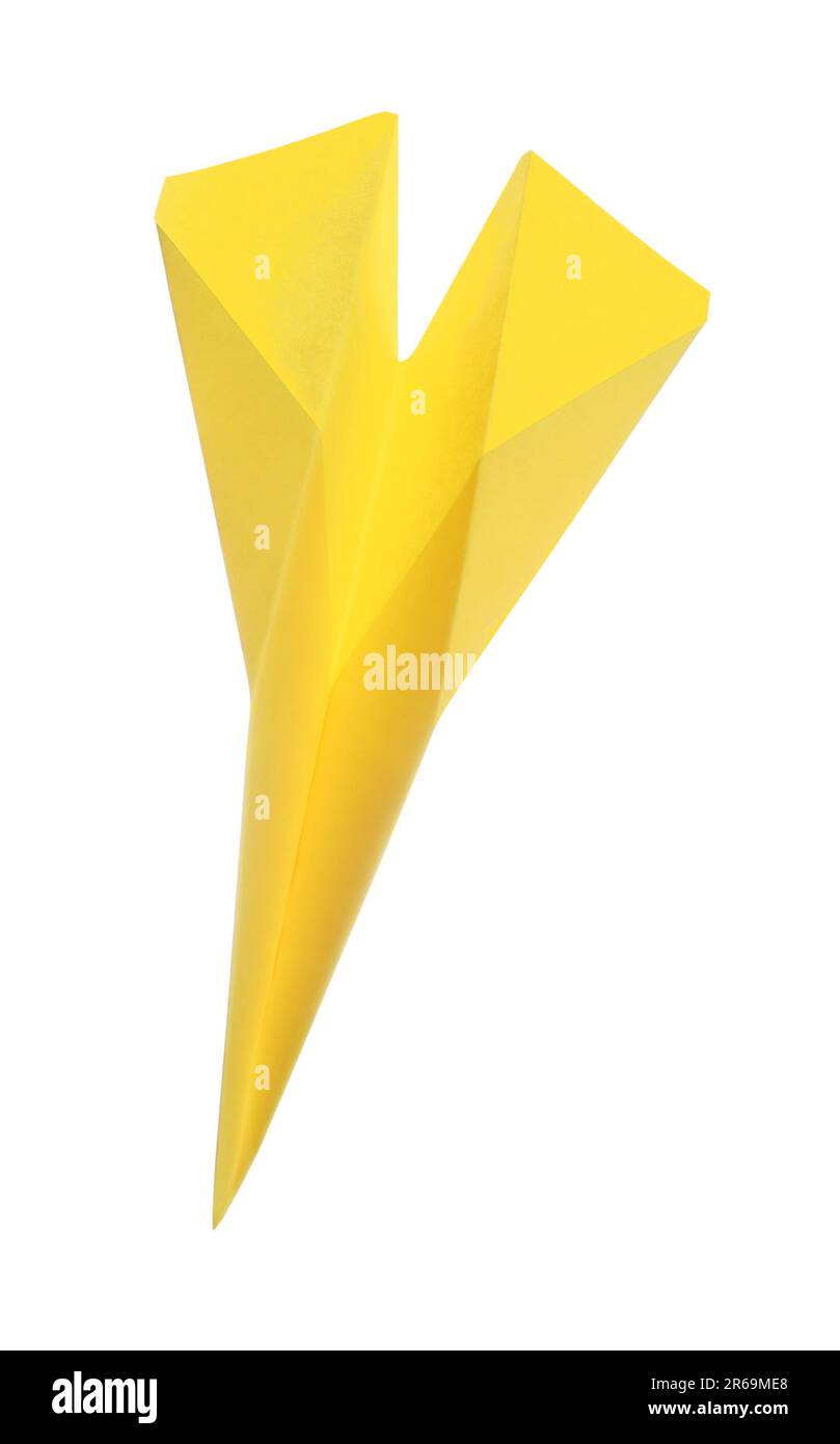 Handmade yellow paper plane isolated on white Stock Photo - Alamy