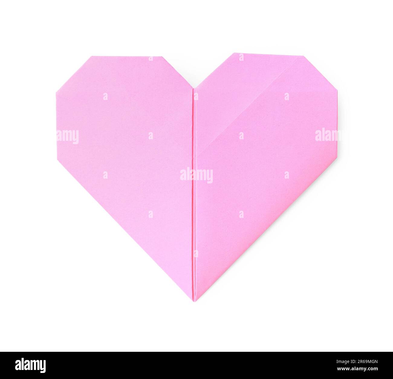 Pink paper heart isolated on white, top view. Origami art Stock Photo ...