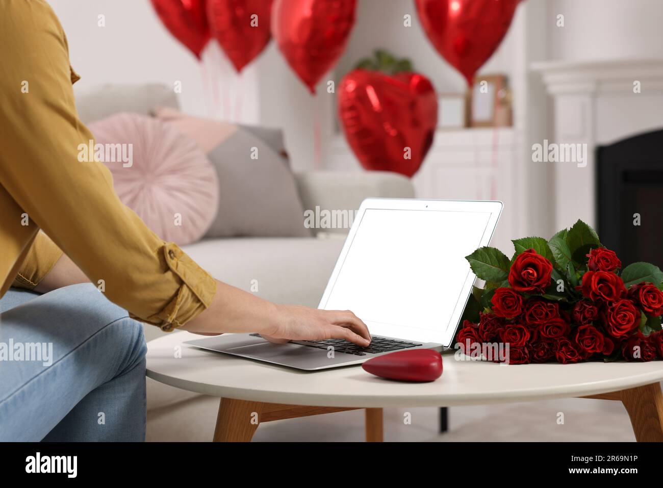 Valentine's day celebration in long distance relationship. Woman ...