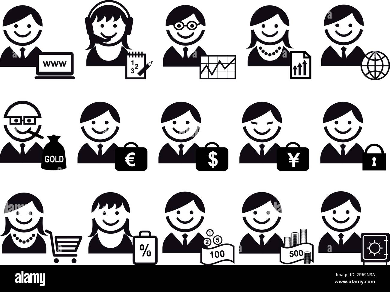 business people with financial objects, vector icon set Stock Vector ...