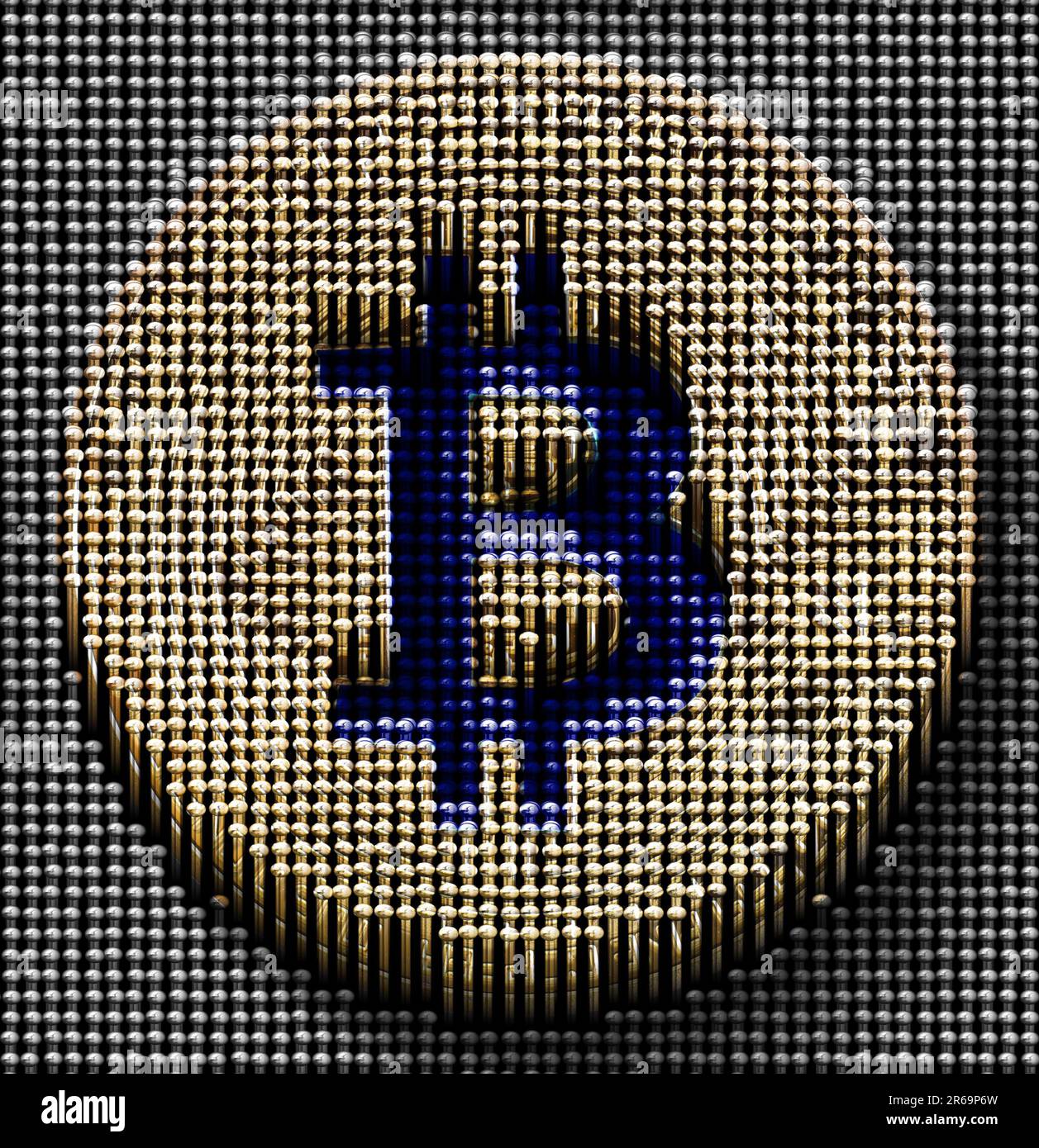 Digital currency security. Golden bitcoin. Pin art board effect Stock ...