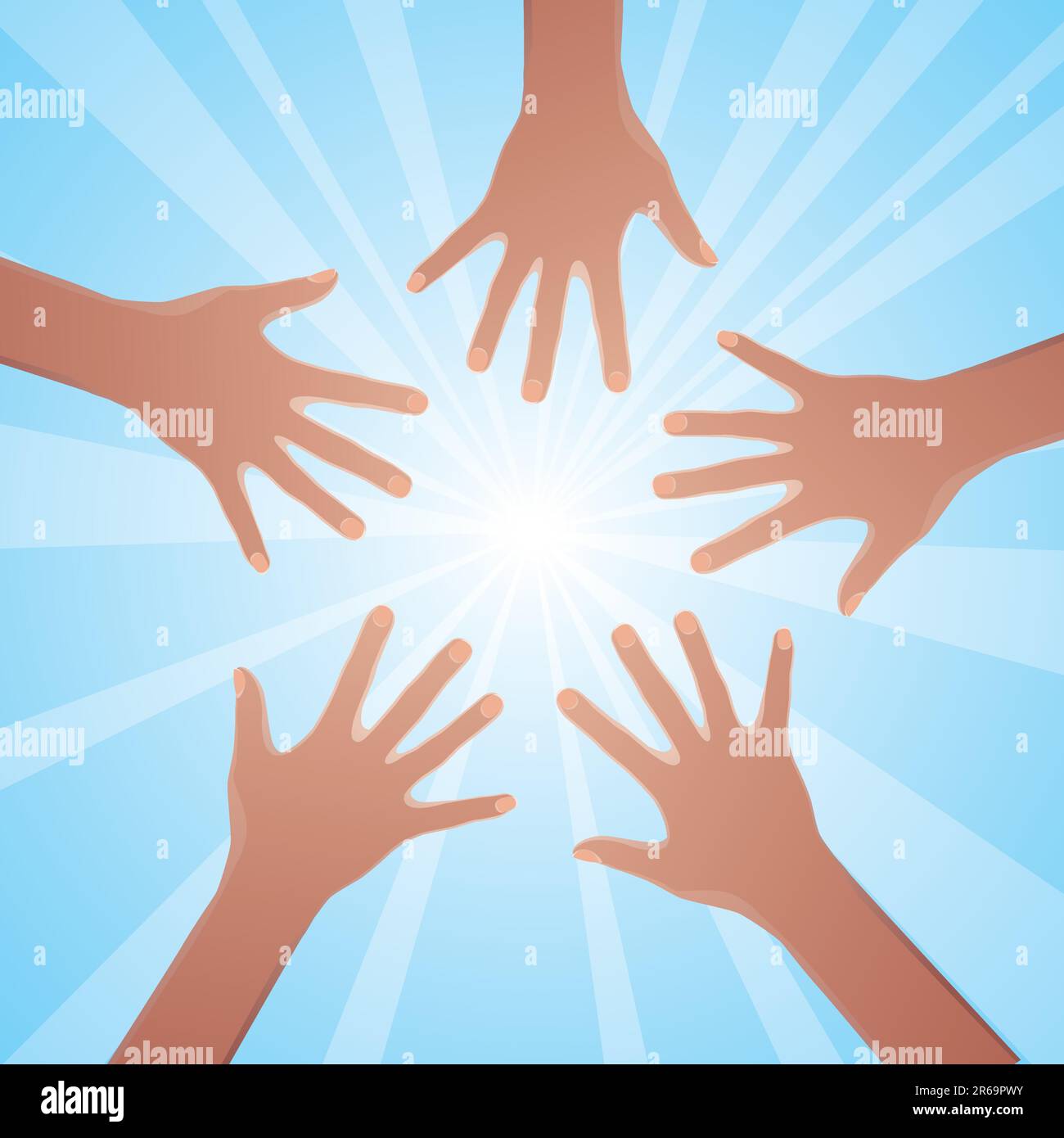 Hands together catch the sun. Vector illustration Stock Vector Image ...