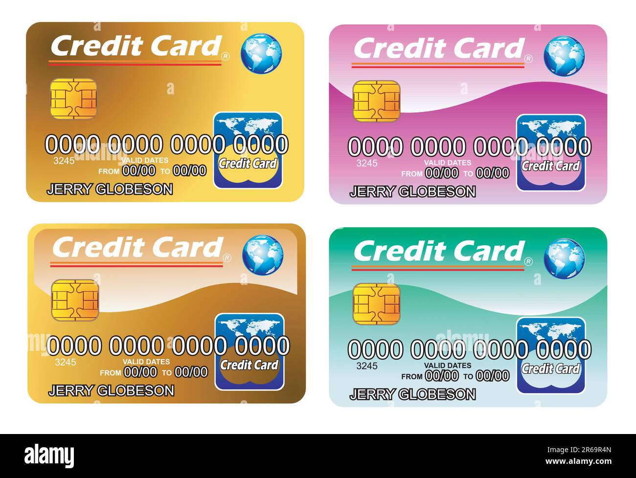 Colorful Credit cards with chip. fully editable Stock Vector Image ...