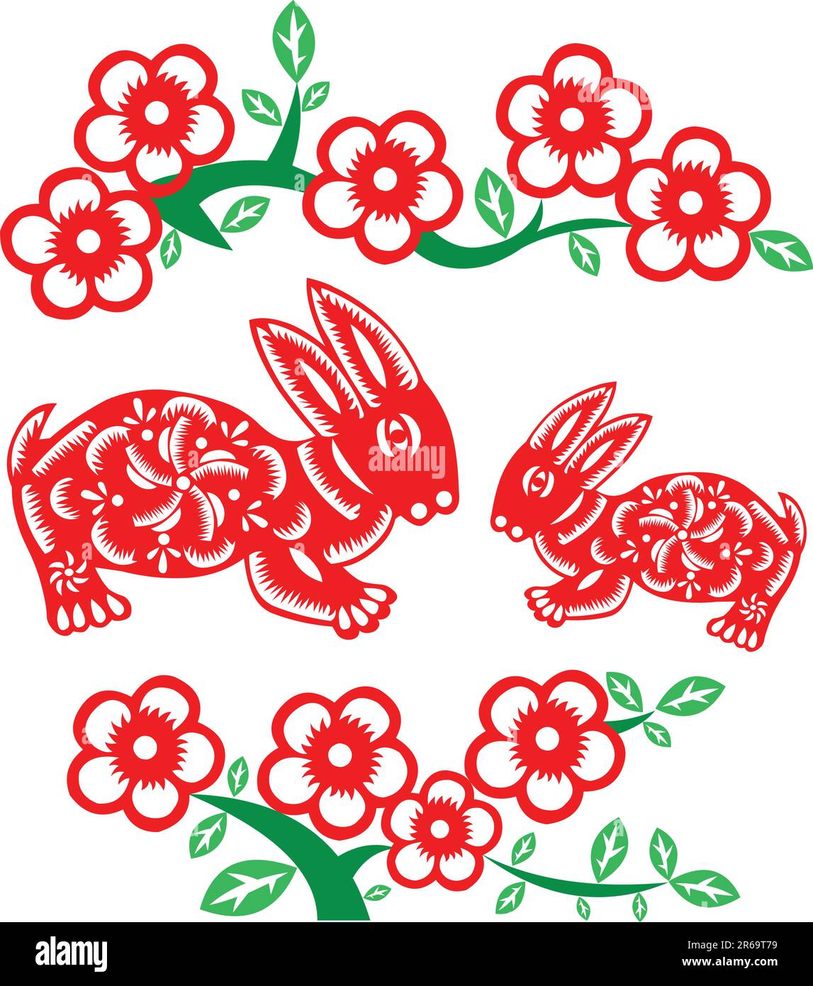 Chinese style of paper cut for year of the rabbit Stock Vector Image ...