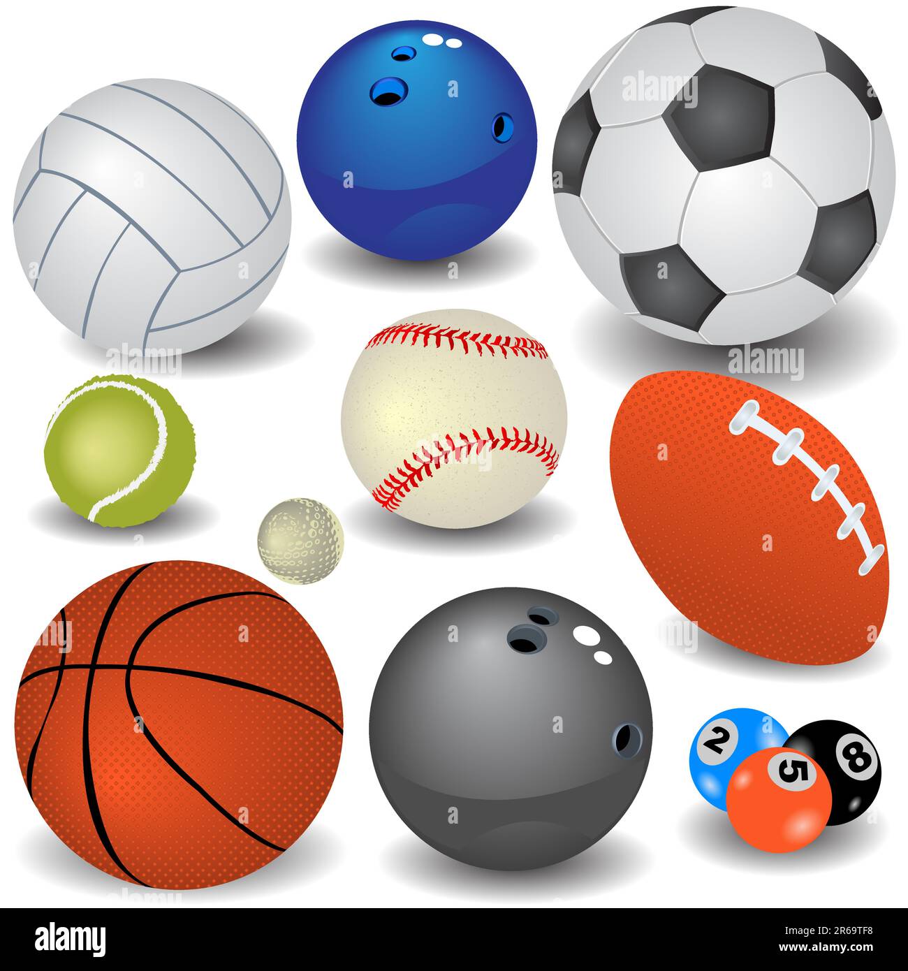 Vector illustration of ten colored sport balls for different activities ...