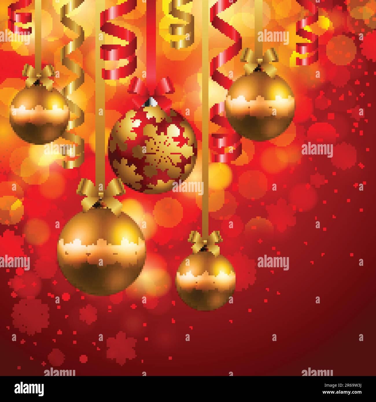 christmas background with red and golden baubles Stock Vector Image ...