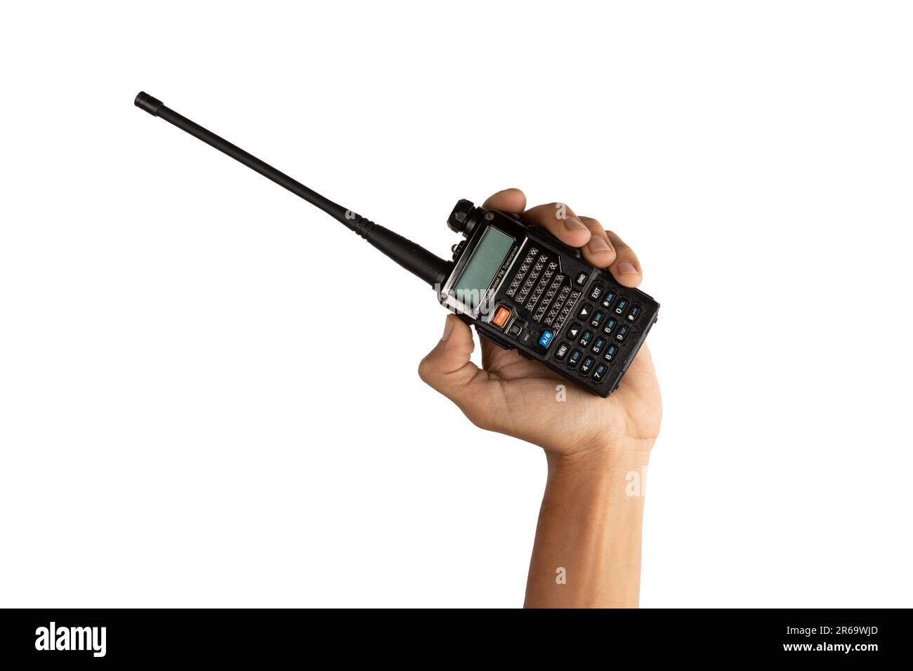 Black male hand holding a walkie-talkie isolated no background Stock ...