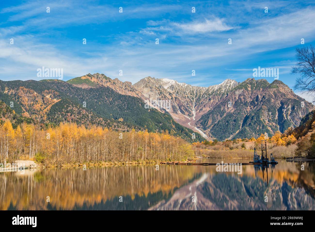 Nature landscape at Kamikochi Japan, autumn foliage season with pond ...