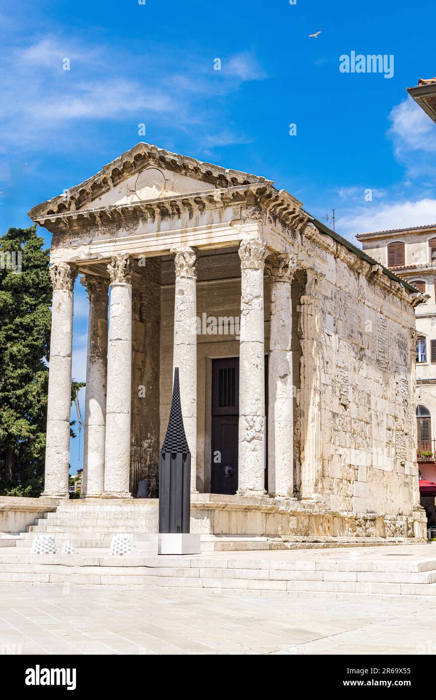 The iconic Temple of Augustus in the city of Pula, Croatia Stock Photo ...