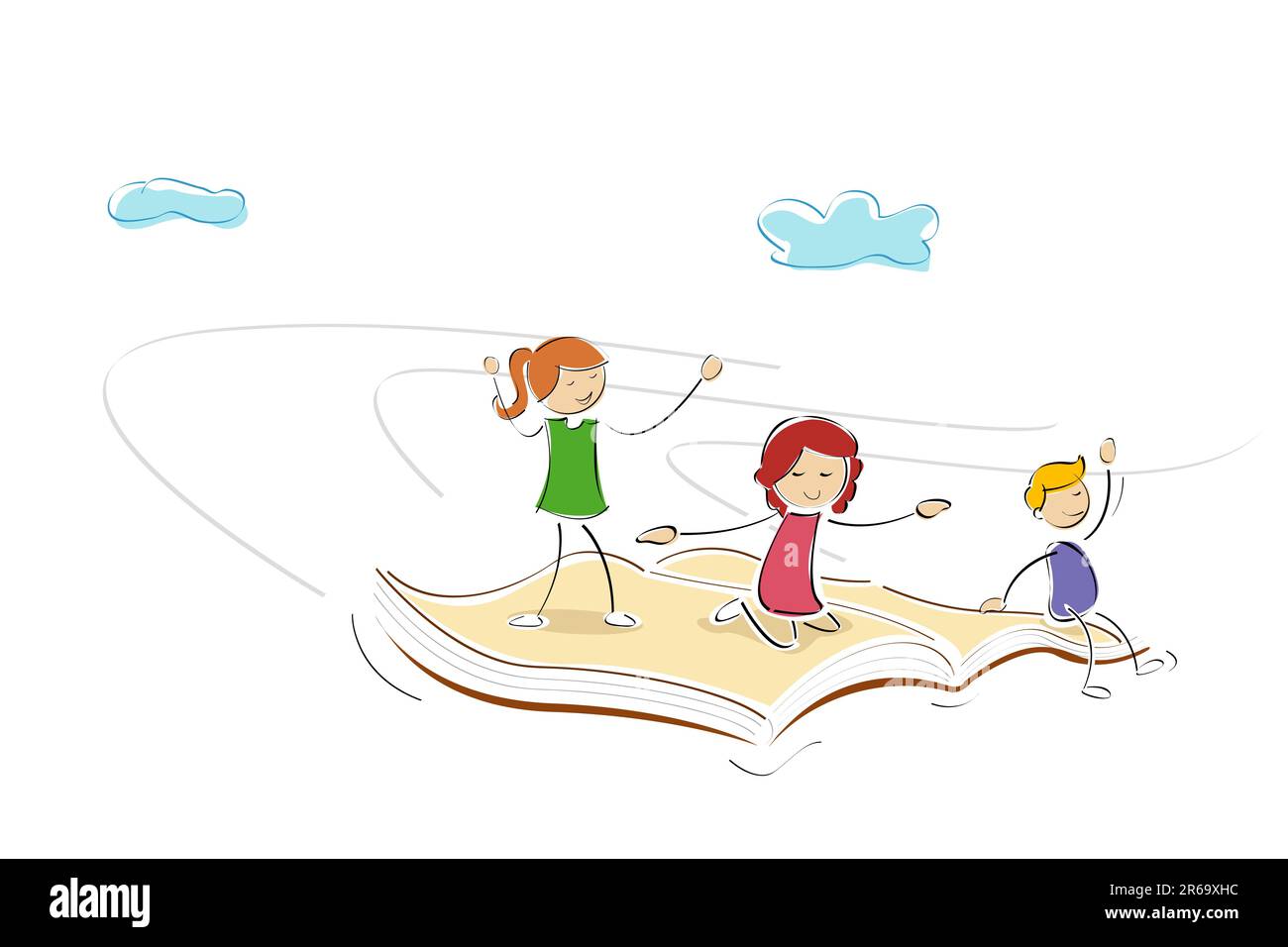 illustration of kids flying on book and enjoying Stock Vector Image ...