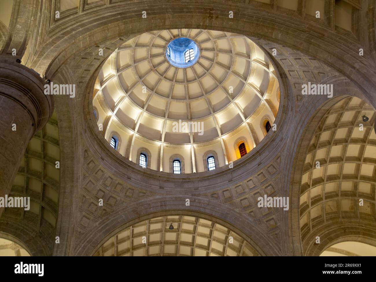 Arches and dome inside cathedral church, Merida, Yucatan State, Mexico ...