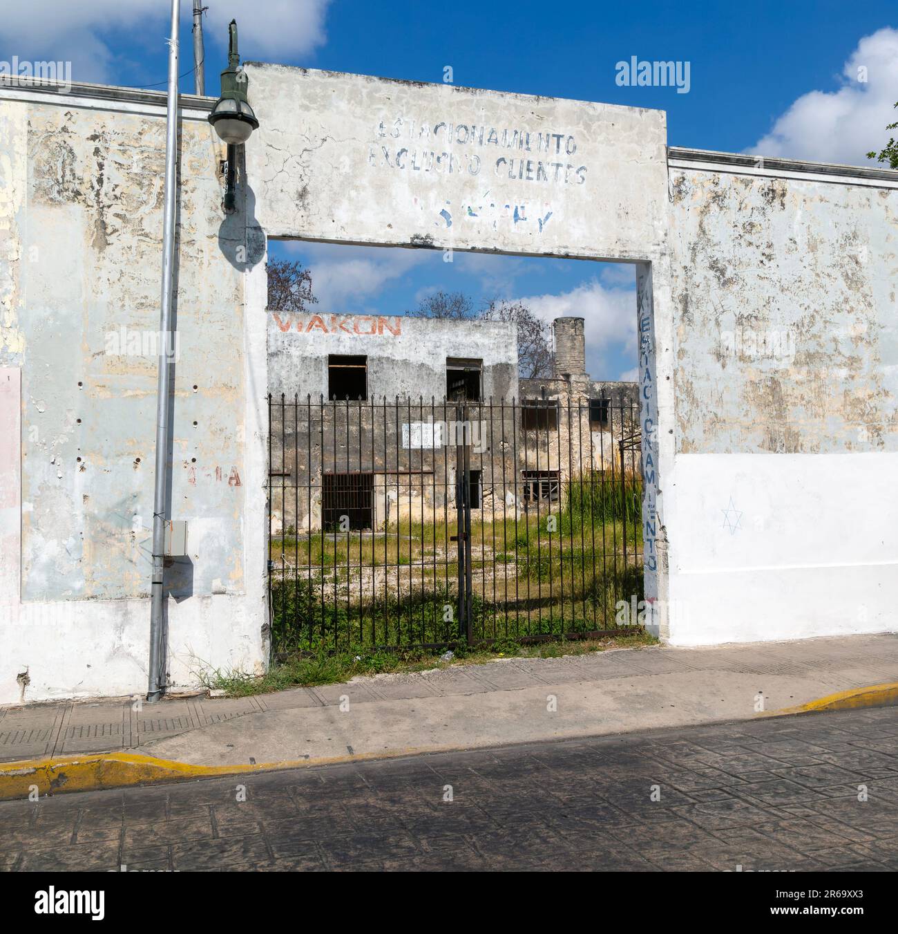 Derelict buildings closed public parking site near city centre, Merida ...