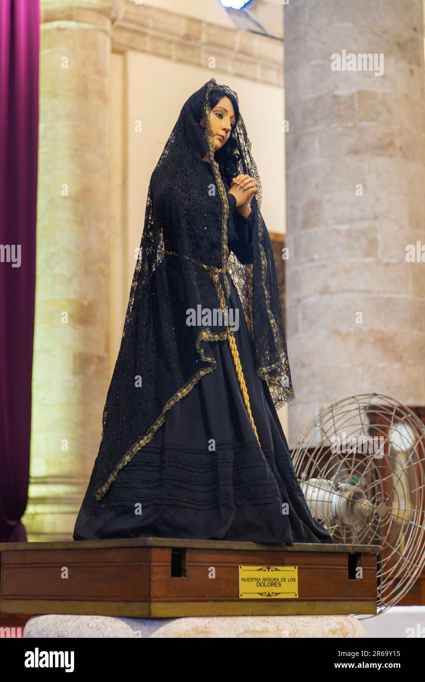Figure of Nuestra Señora de Los Dolores, Our Lady of Sorrows, inside cathedral church, Merida ...