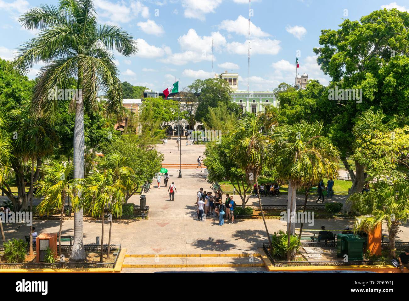Raised view over Plaza Grande in city centre, Merida, Yucatan State ...