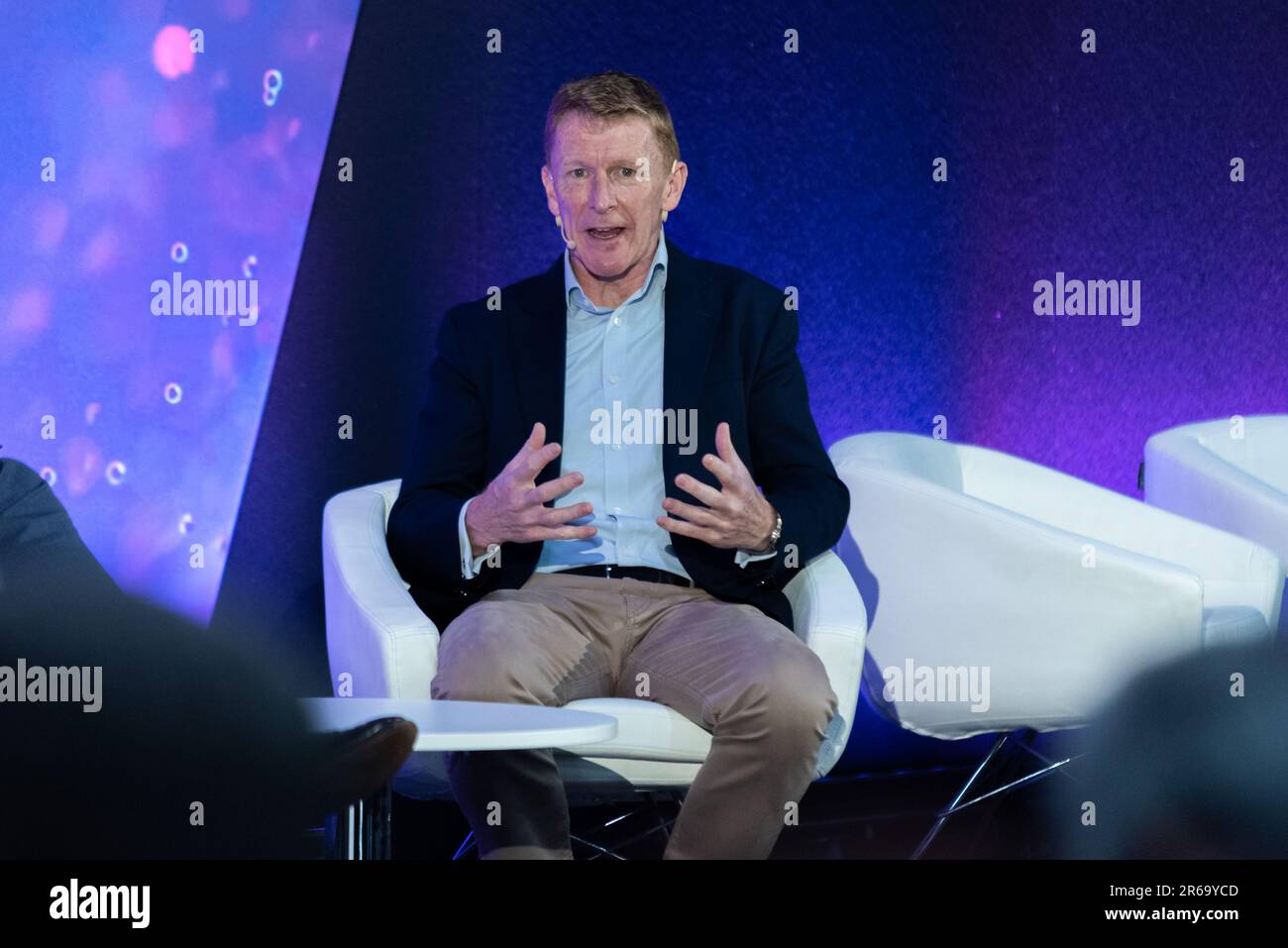Astronaut Tim Peake speaking at Space-Comm Expo 2023 space technology ...