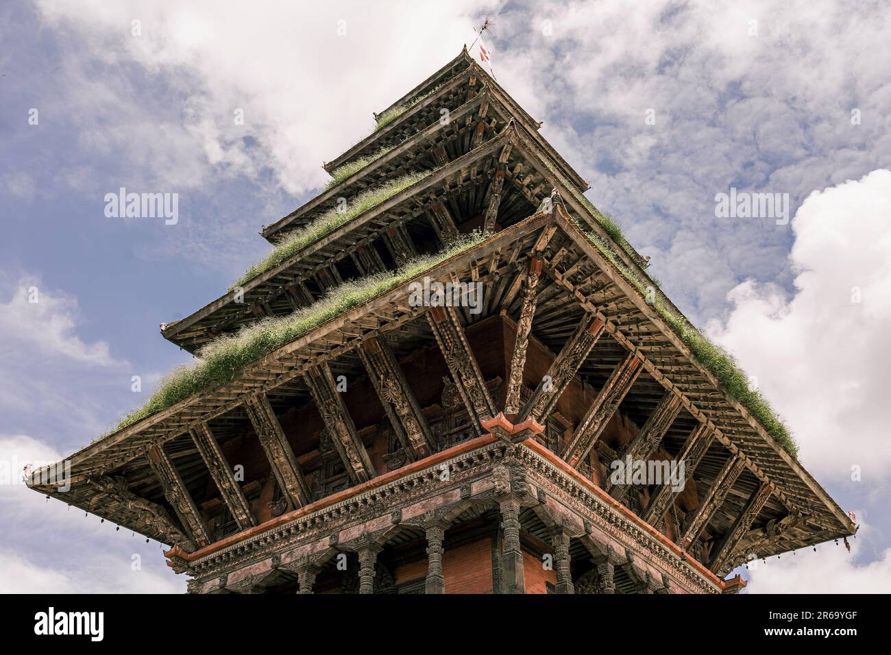 A majestic view of the Nyatapola Temple in Bhaktapur, Nepal, a ...