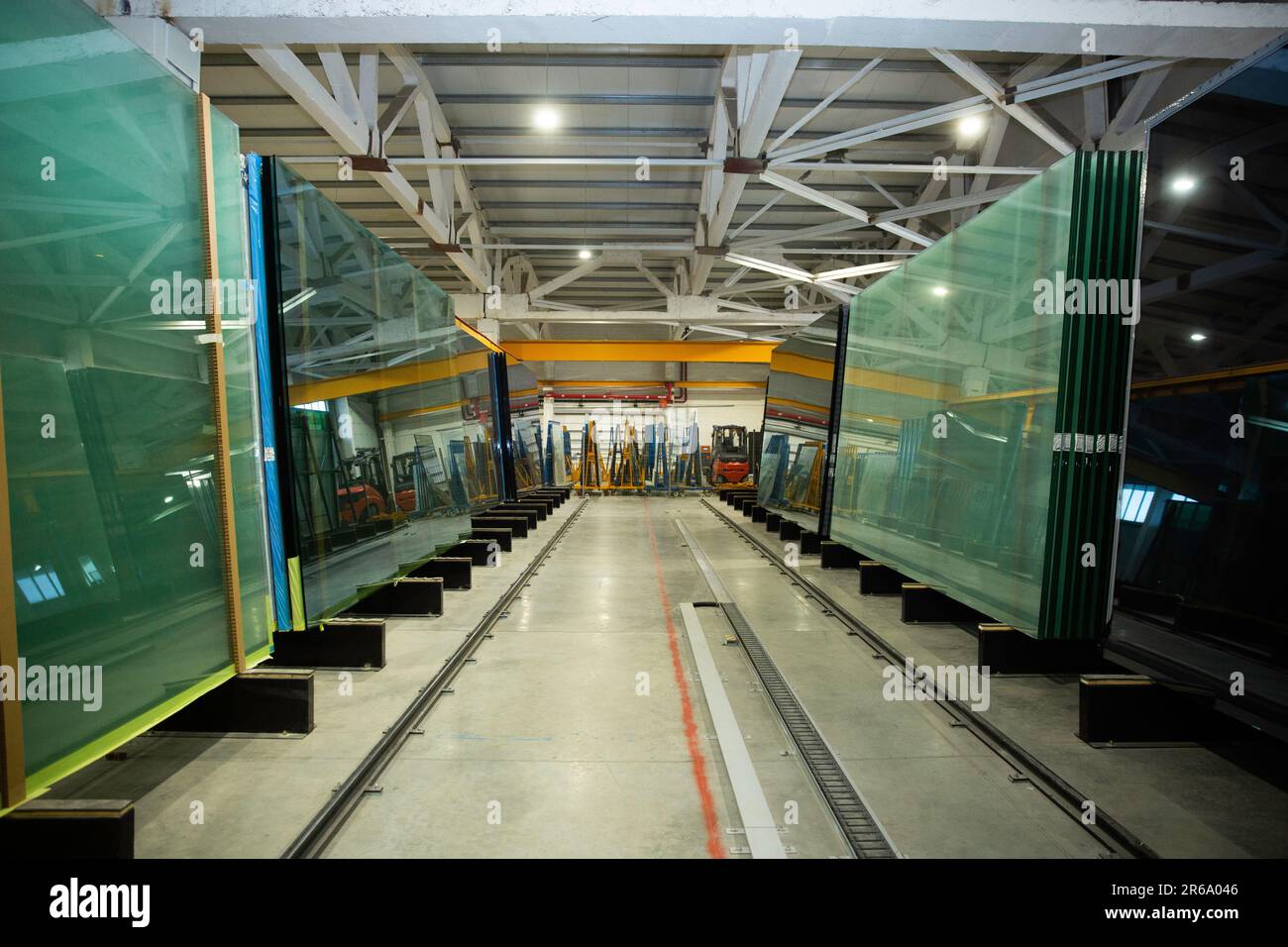 A manufacturing environment producing PVC windows in a factory Stock ...