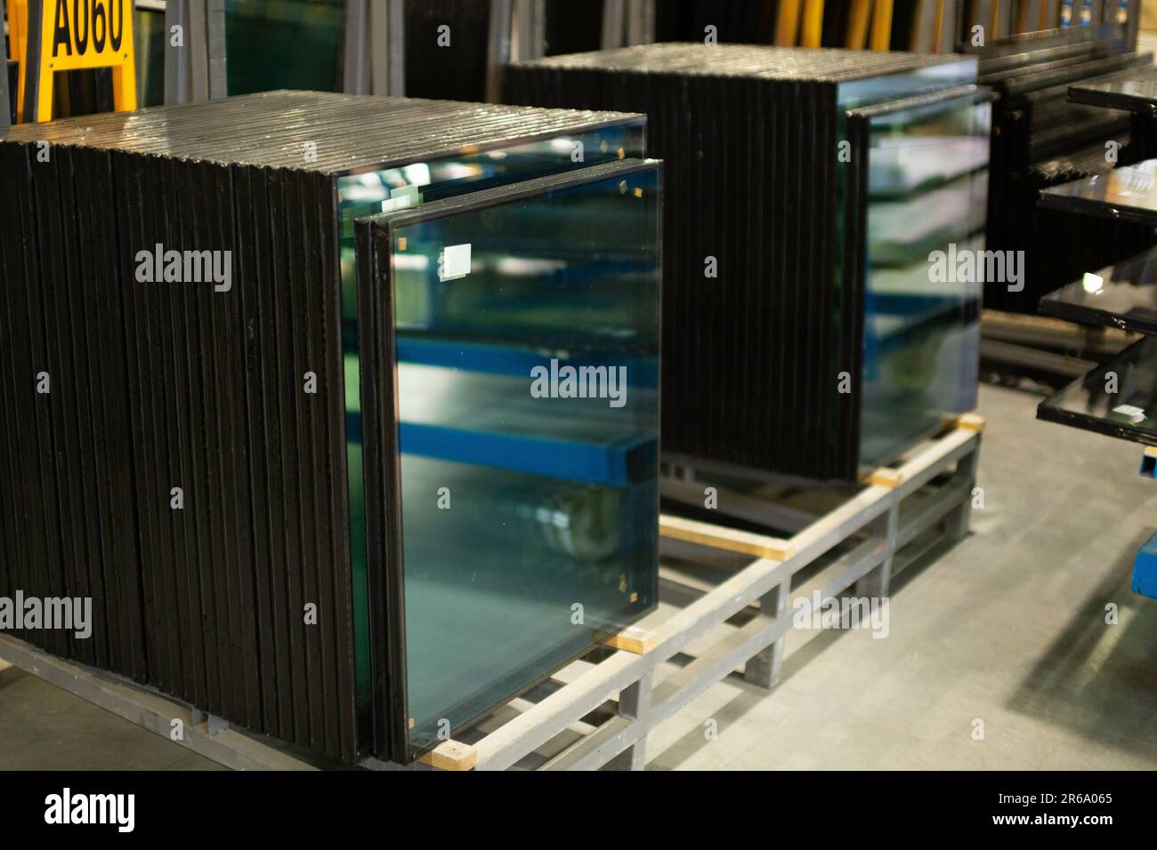 A manufacturing environment producing PVC windows in a factory Stock ...