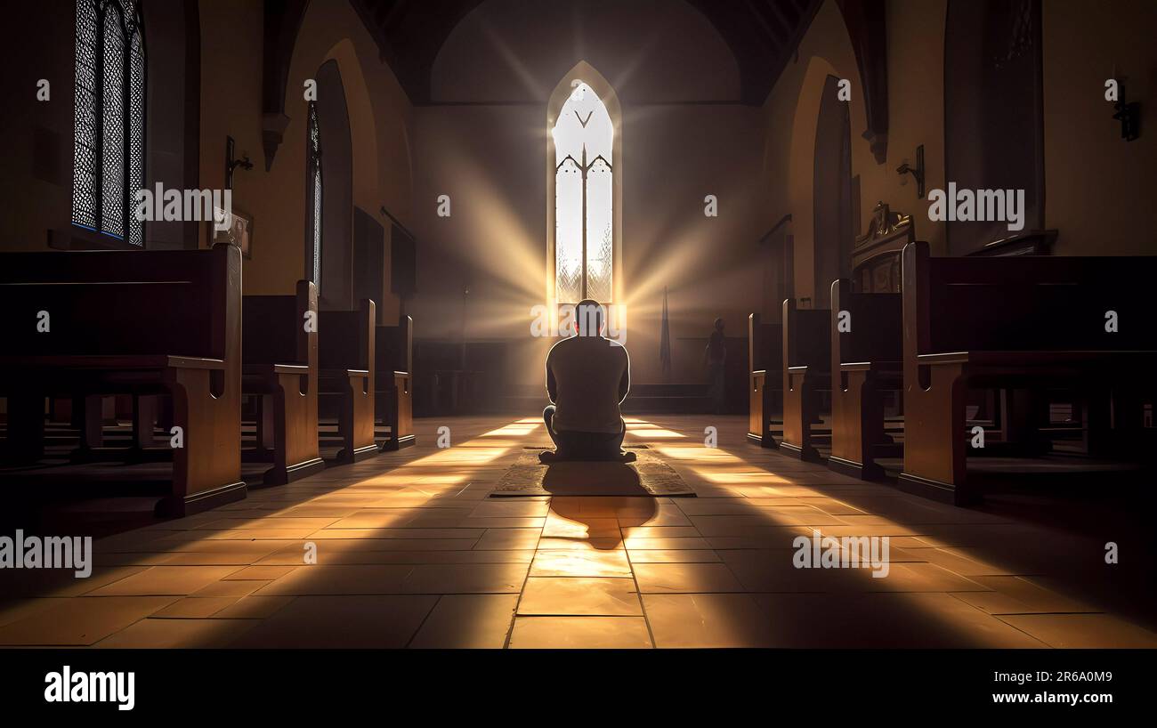 Man kneeling before the altar prays Stock Photo - Alamy