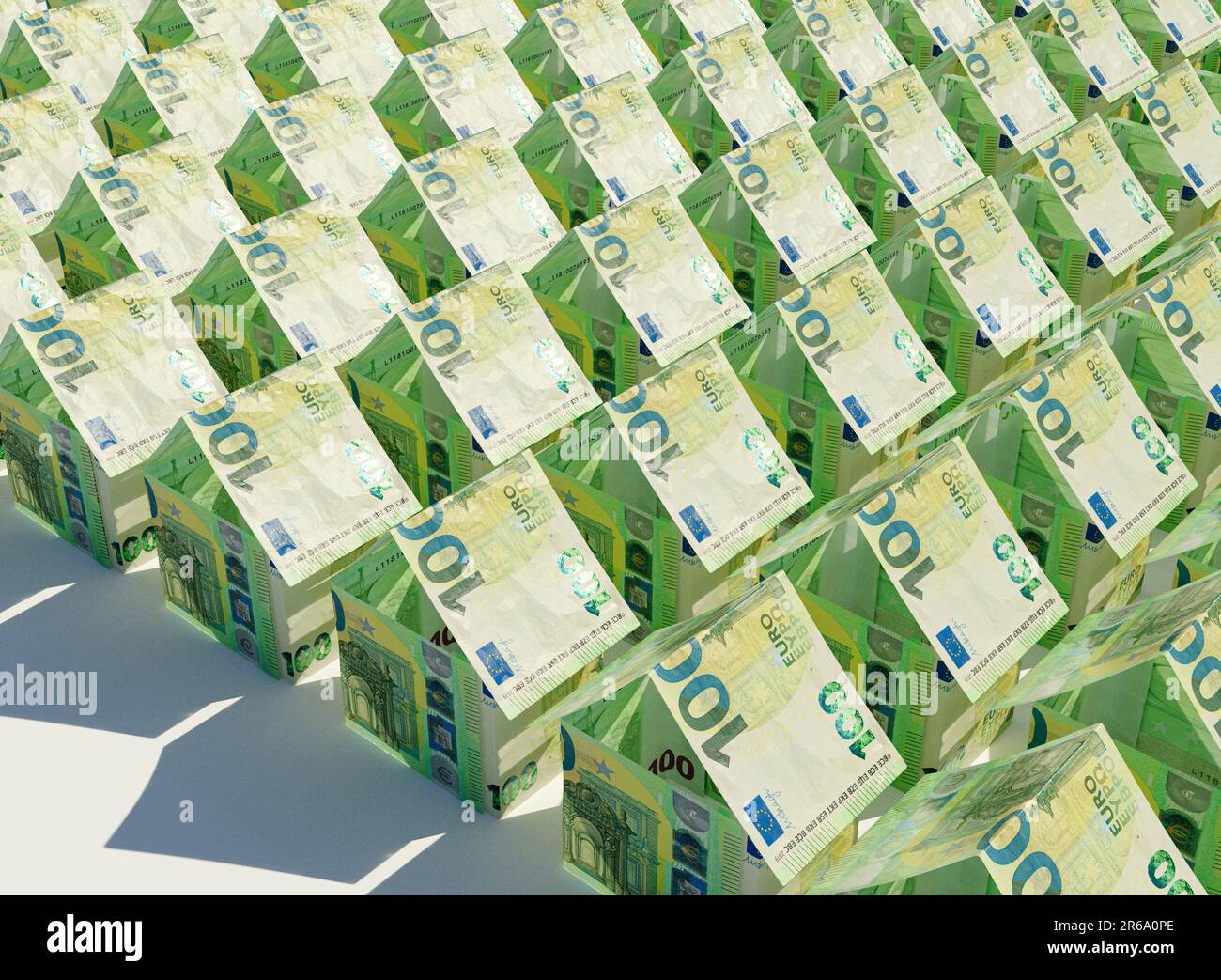 A concept of euro bank notes folded into the shape of a mass of simple ...