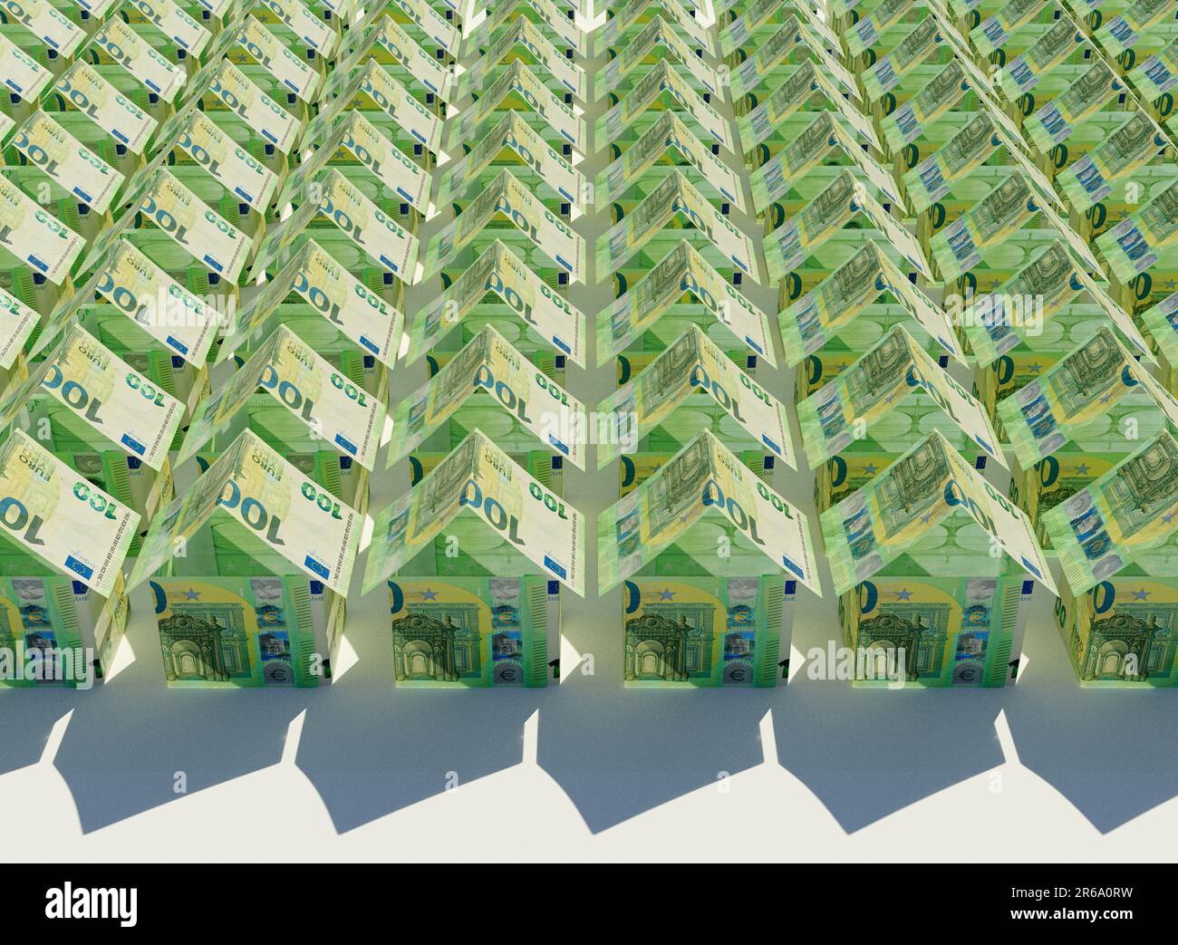 A concept of euro bank notes folded into the shape of a mass of simple ...