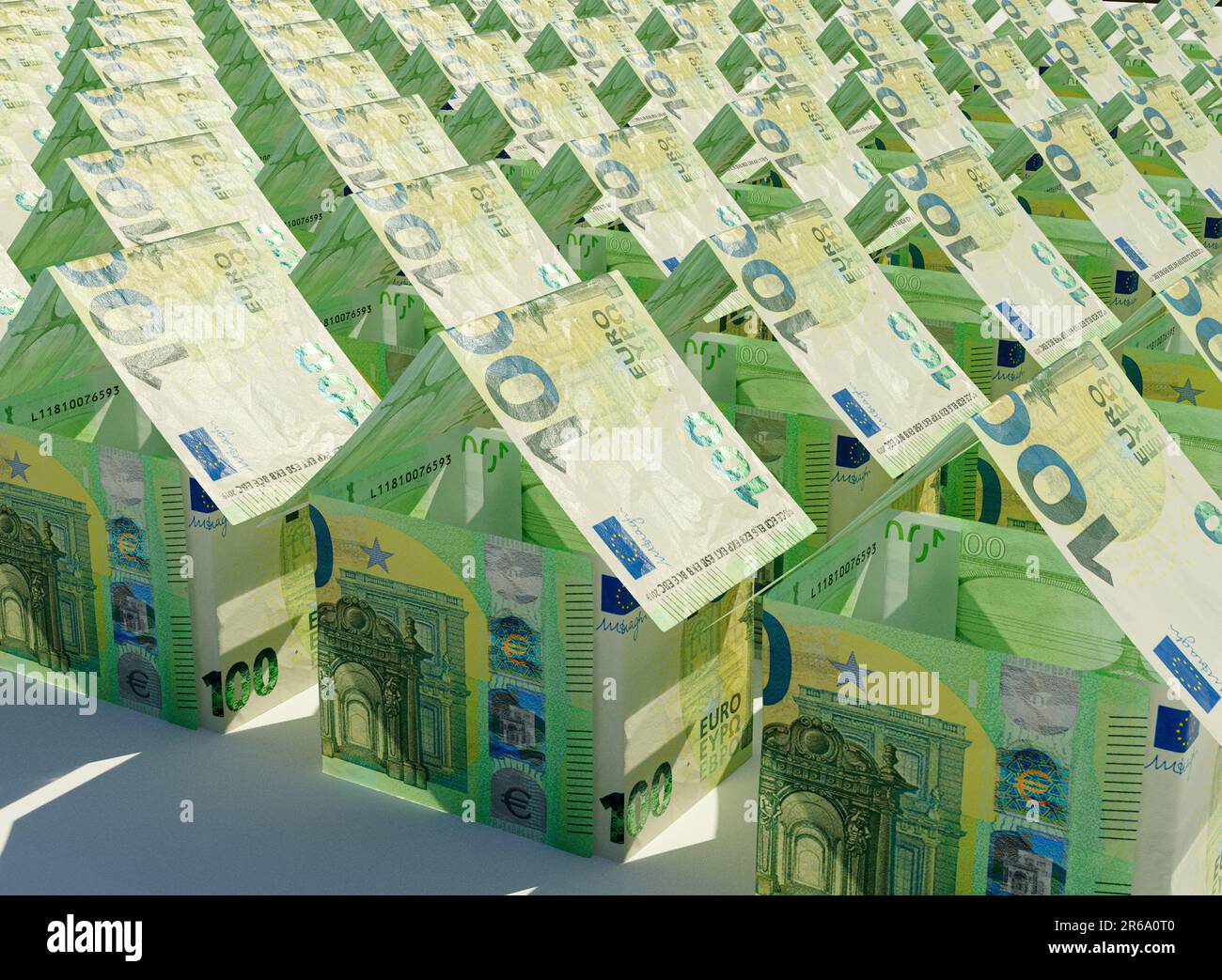 A concept of euro bank notes folded into the shape of a mass of simple ...