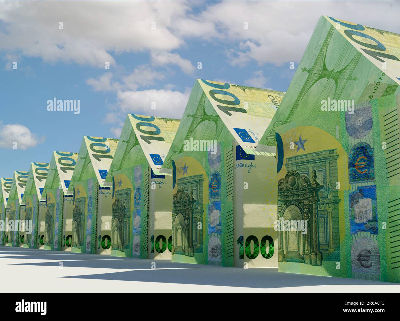 A concept of euro bank notes folded into the shape of a mass of simple ...