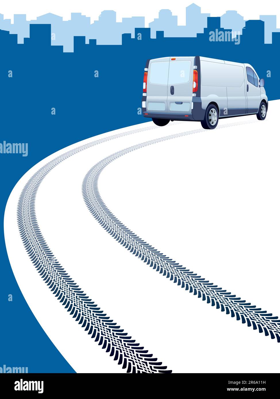 Ruts behind delivery van, cityscape in the background Stock Vector ...