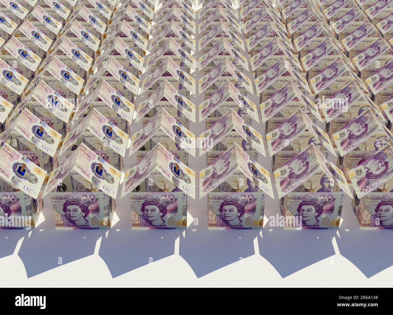 A concept of pound bank notes folded into the shape of a mass of simple ...