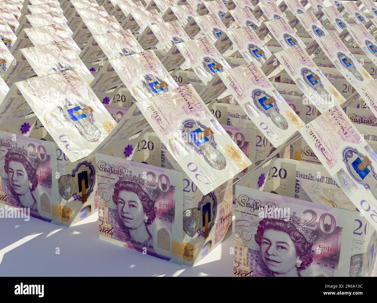 A concept of pound bank notes folded into the shape of a mass of simple ...