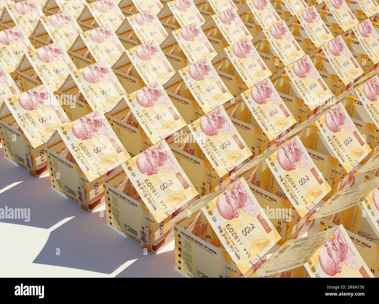 A concept of rupee bank notes folded into the shape of a mass of simple ...