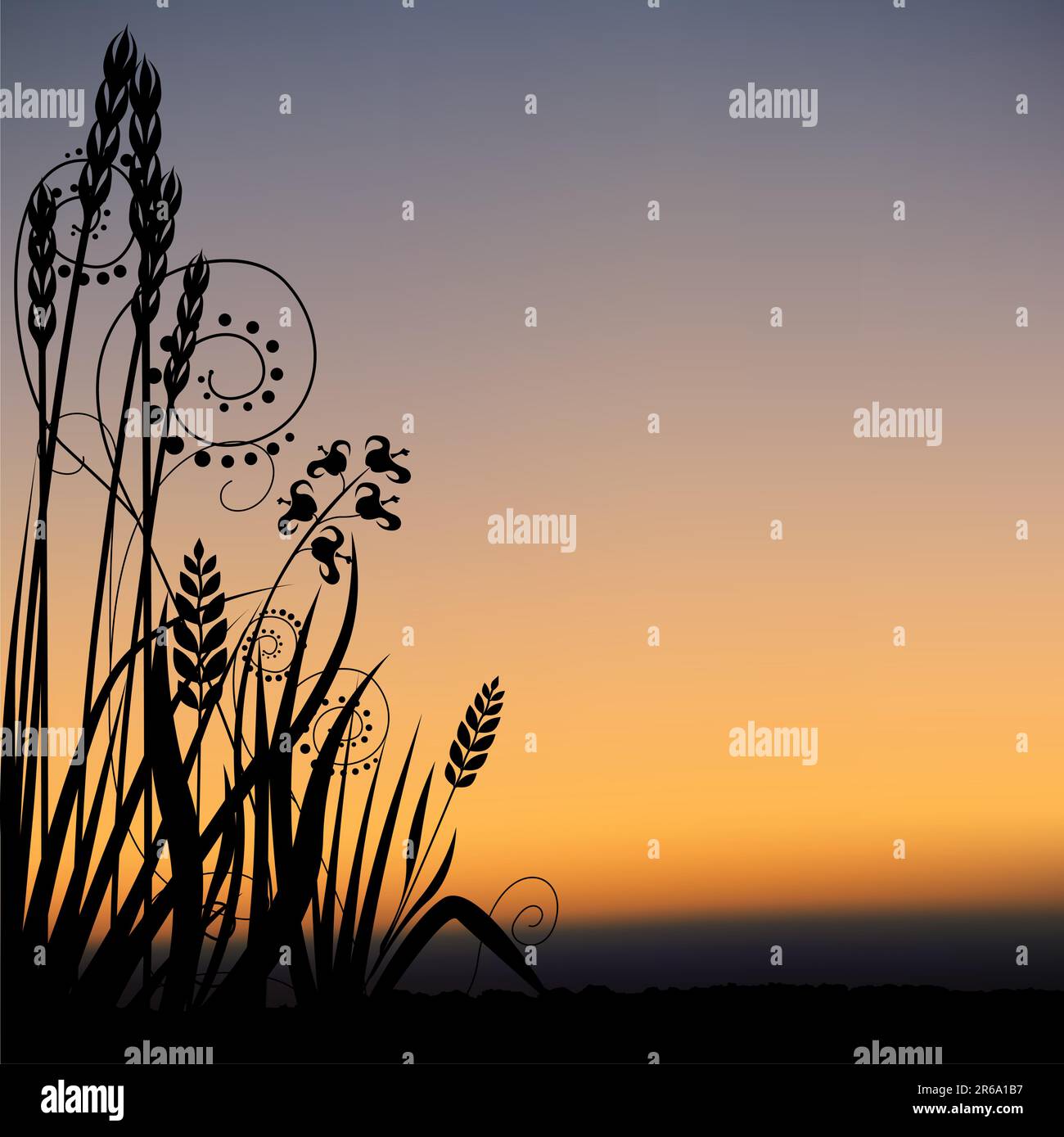 Floral scenery 05 - highly detailed plant silhouette & coloured sky ...